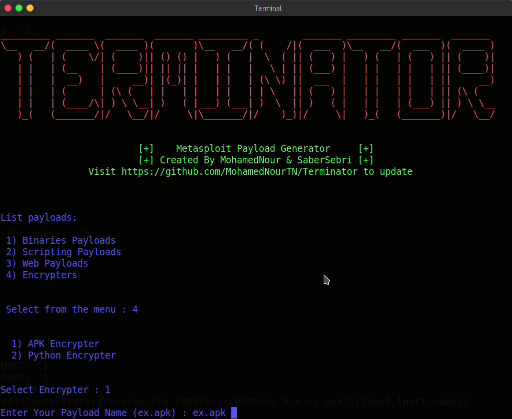 Terminator Metasploit Payload Generator