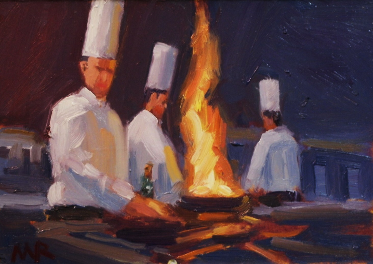 Mike Rooney Studios- Painting a Day: revised Kitchen Full of Chefs-5x7