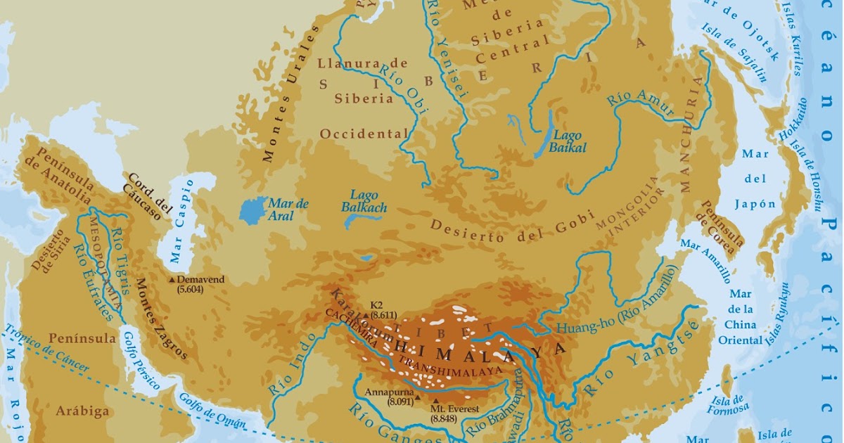GEOGRAFÍA E HISTORIA TIETAR: MAPA FÍSICO ASIA