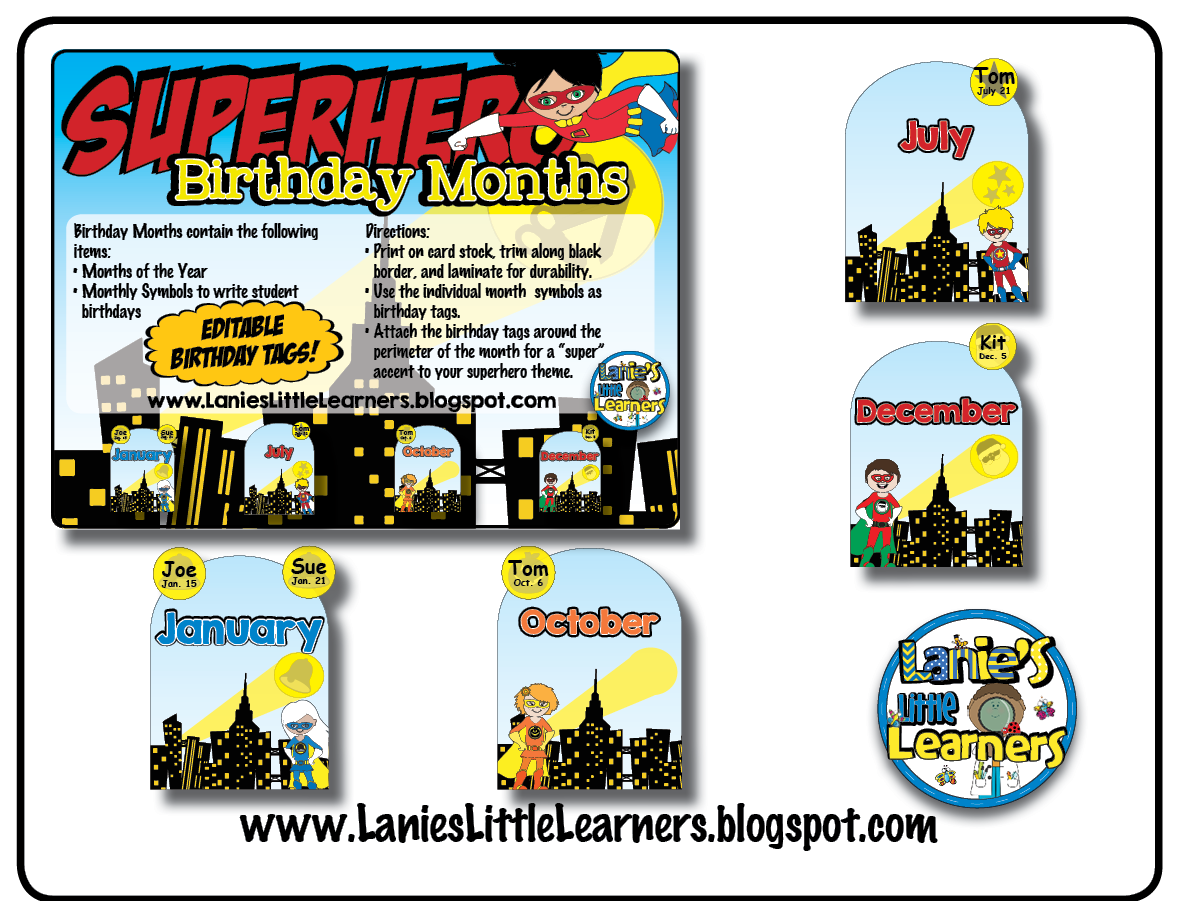 Lanie's Little Learners: Birthday Months {Superhero Theme}