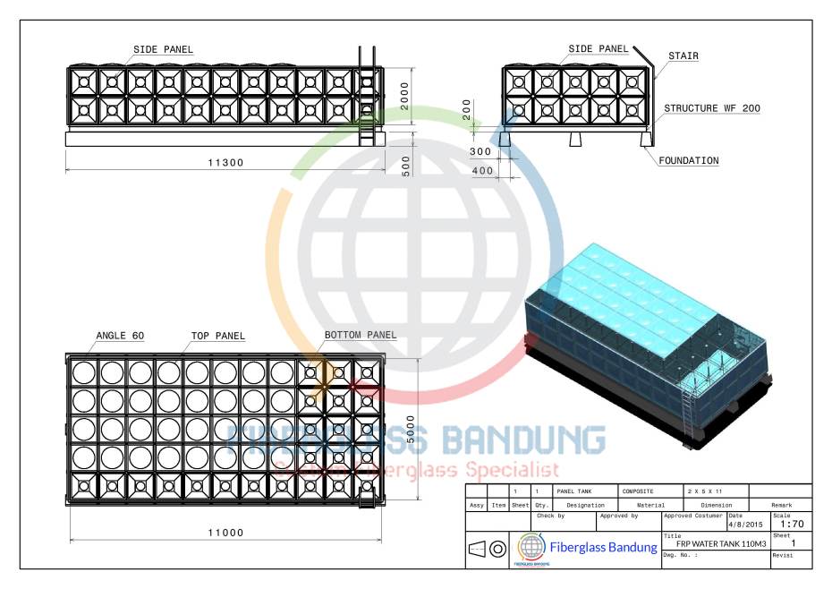 Tangki Panel Fiberglass FRP Tank Harga Jual