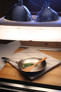 Kitchen Carvings: Soft box light from a plastic container.
