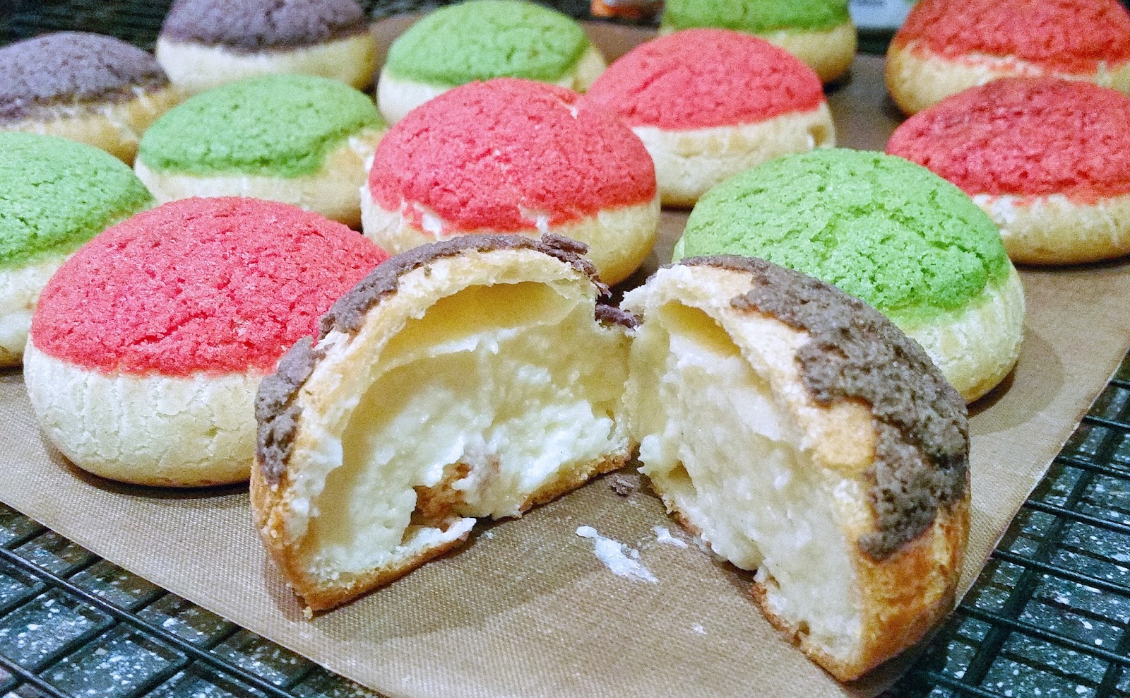 Pandan, Ube and Strawberry Craquelin Profiteroles – Recipe