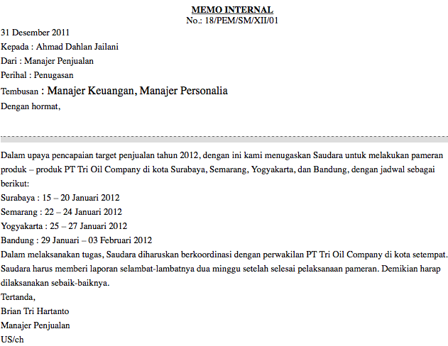 Contoh Internal Memo Pemberitahuan - Lina Pdf