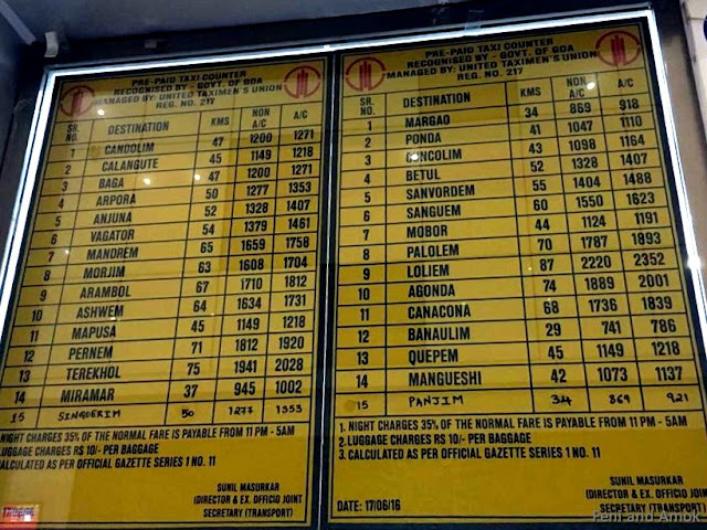 Travel and food tales: Goa Dabolim Airport taxi fare and distance chart