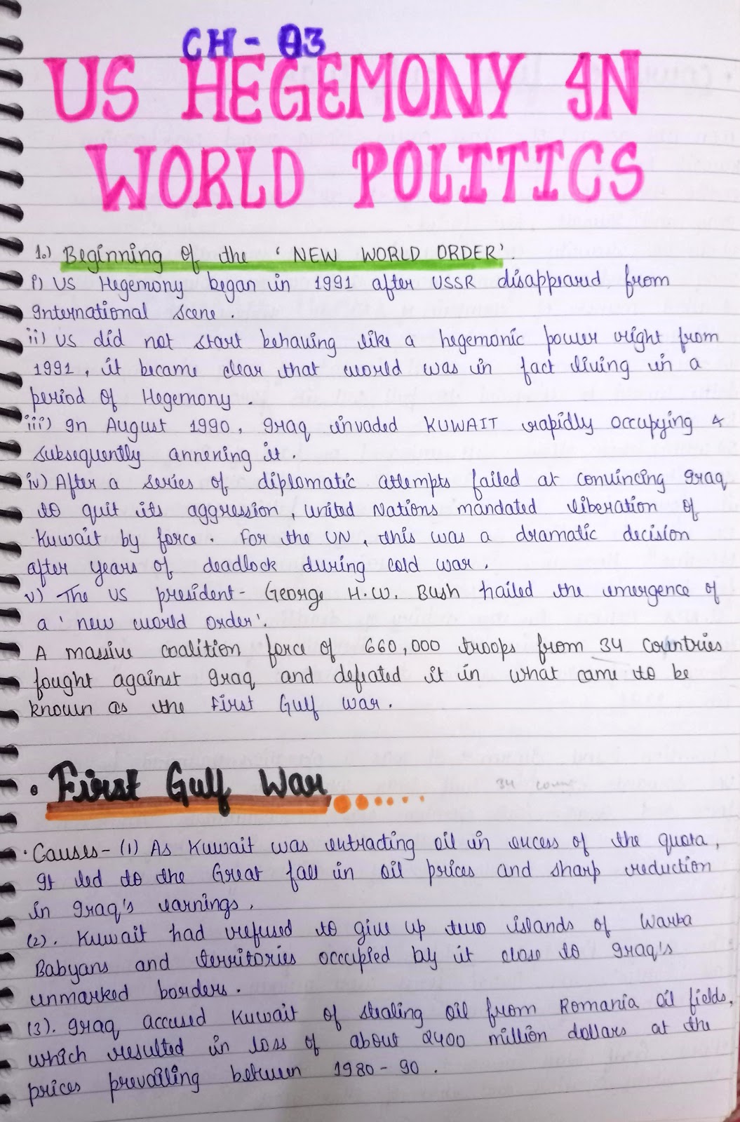 handwritten notes of US Hegemony in World Politics- [political science ...