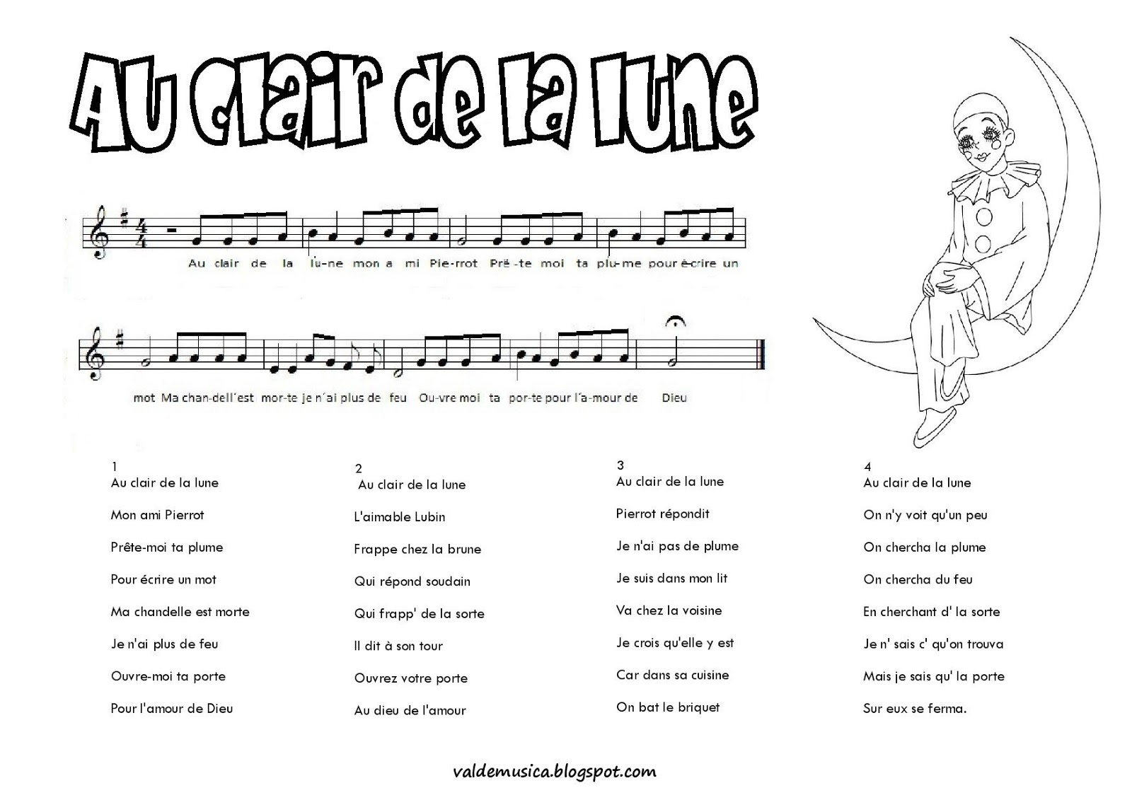 VALDEMÚSICA: CANCIONES EN FRANCÉS: AU CLAIR DE LA LUNE