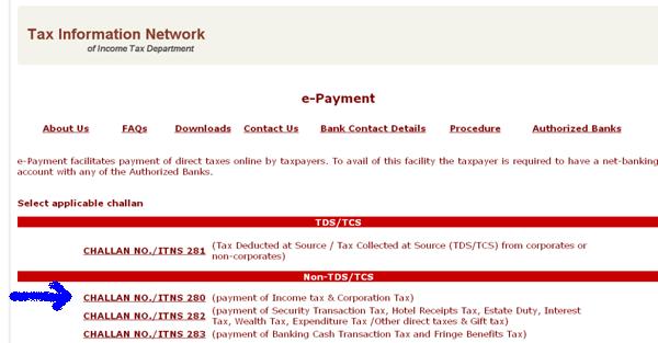 HOW TO DEPOSIT SELF ASSESSMENT TAX CHALLAN 280 ONLINE AY 2012-13 ...