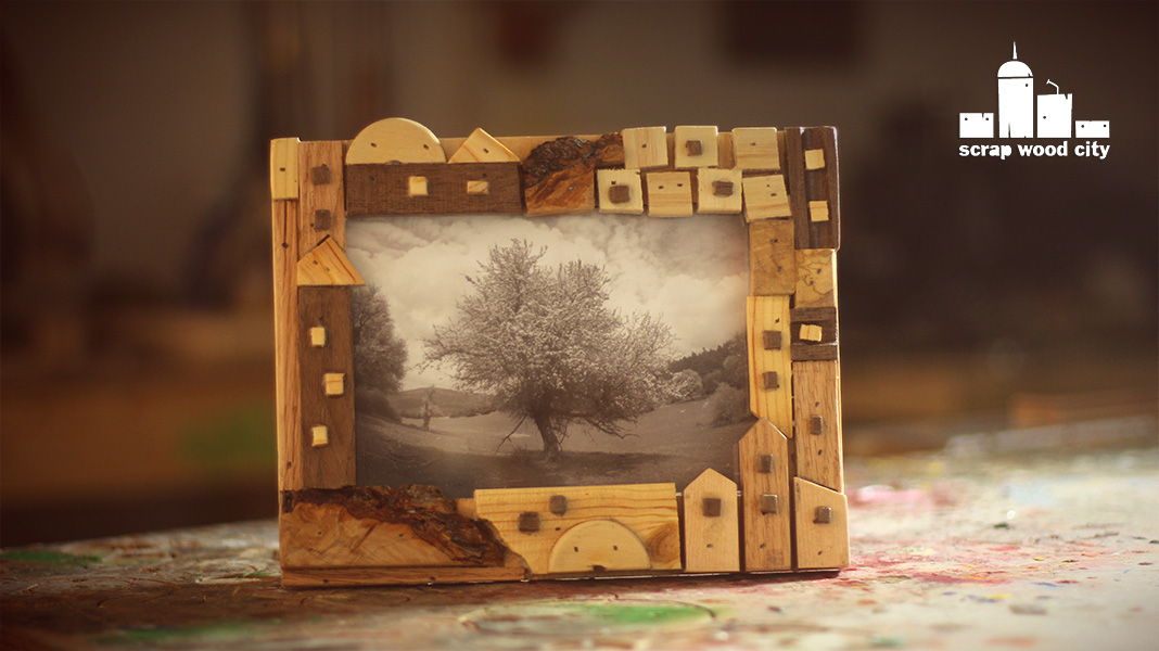 scrap wood city: How to make a DIY scrap wood city picture frame