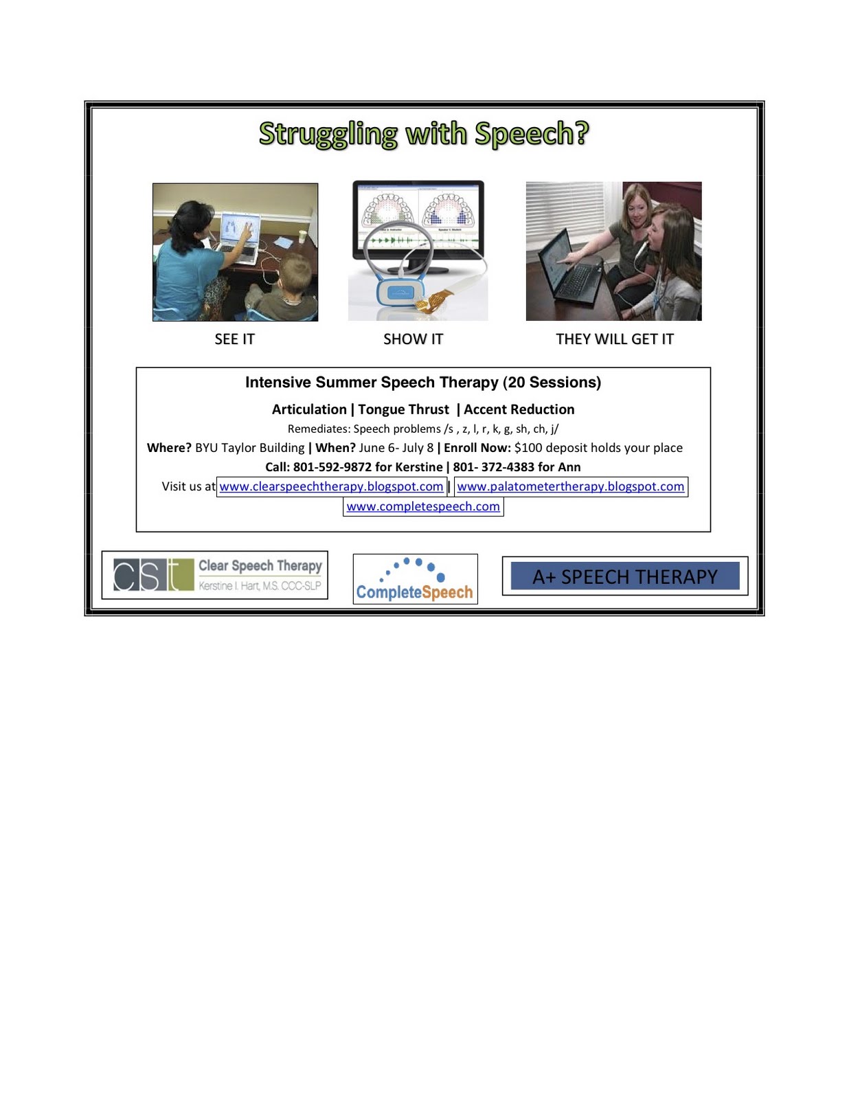 A+SPEECH THERAPY (SmartPalate Therapy): SPEECH PROGRAM(s)