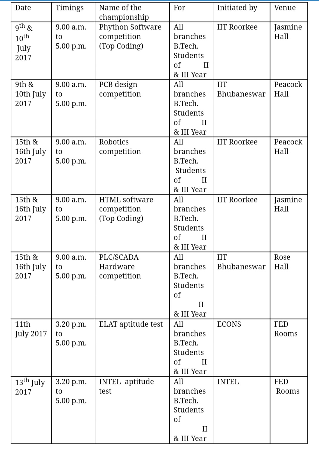 COMPETITIONS TIME TABLE - klu 24 new