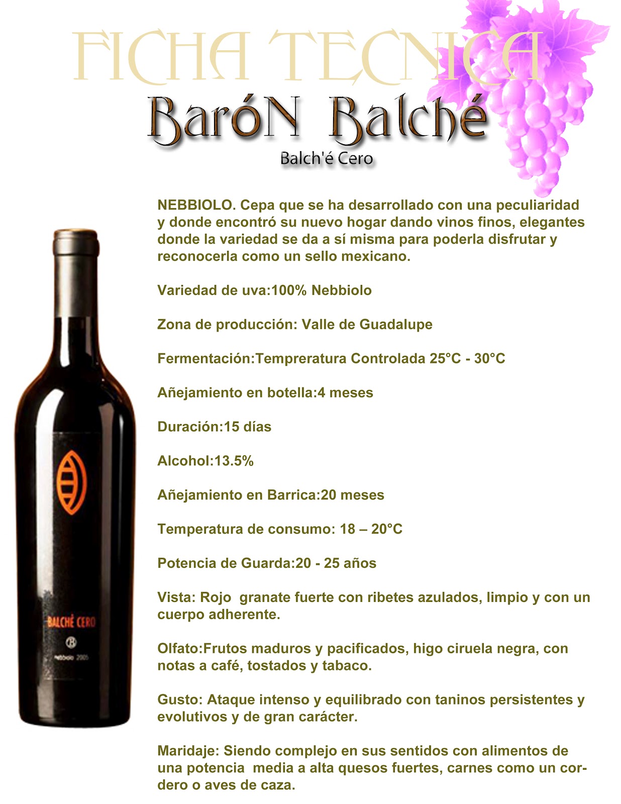 fichas de vinos: ficha tecnica baron balche cero