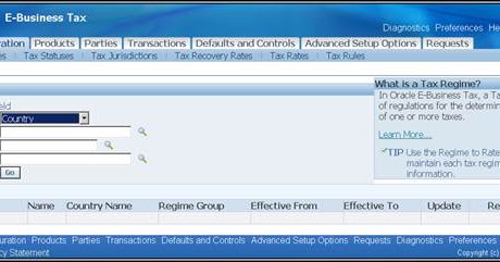 Oracle Applications: eBTax - Oracle eBusiness Tax Configurations