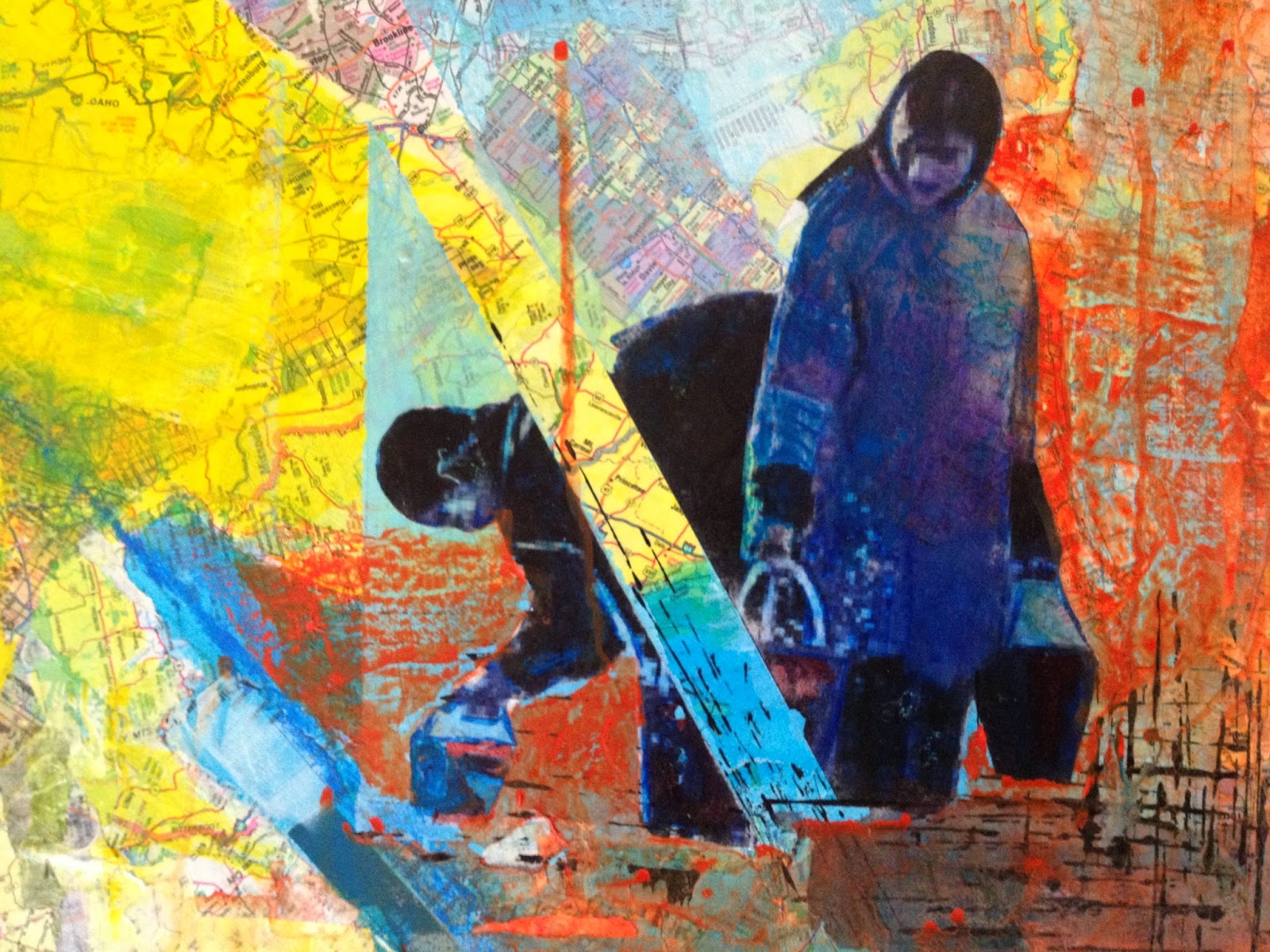 Rickie's Art ~ Textile Artist: Map #1 ~ Collage, Paint, Photo Transferr