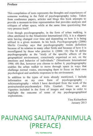 My Homeworks: Bahagi ng Aklat-Paunang salita/Panimula