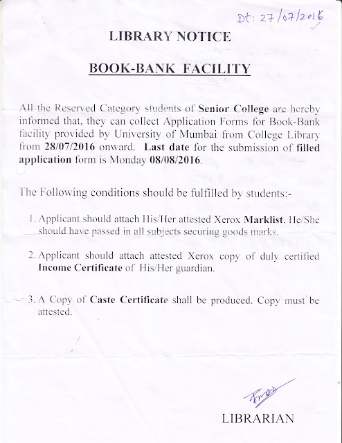 Library : Pragati College of Arts & Commerce: Book Bank Notice