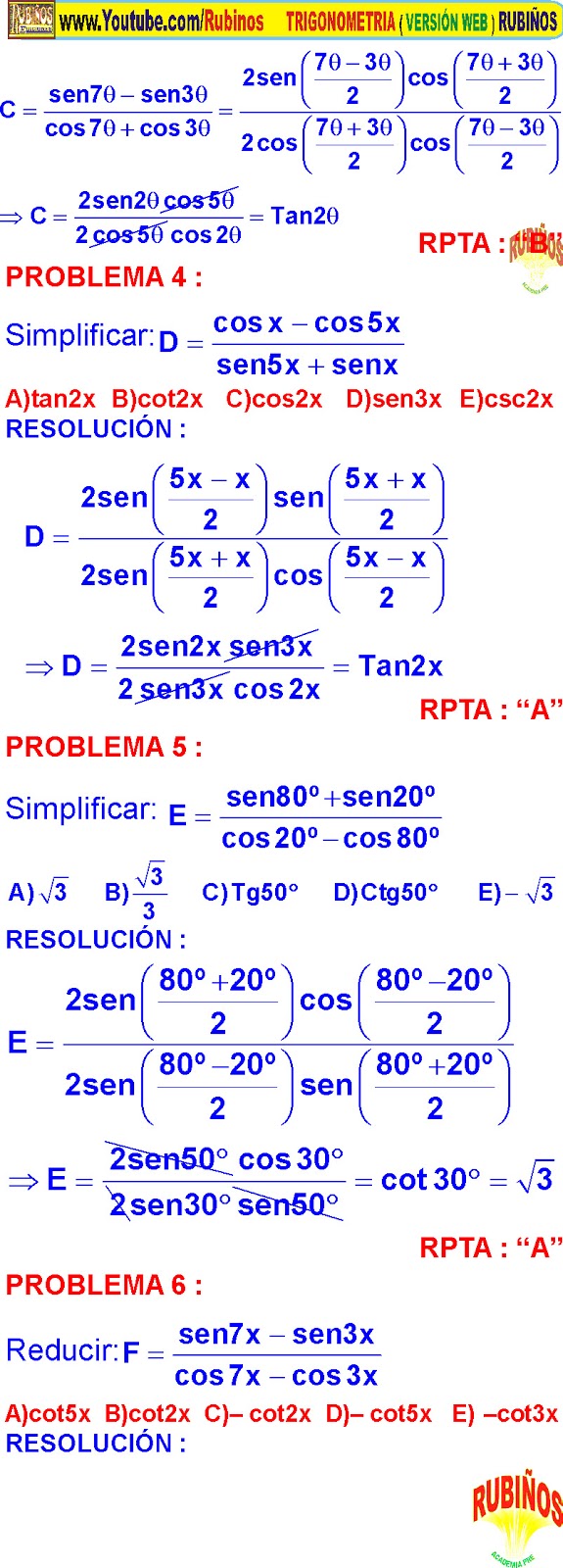 Transformaciones trigonométricas preguntas resueltas