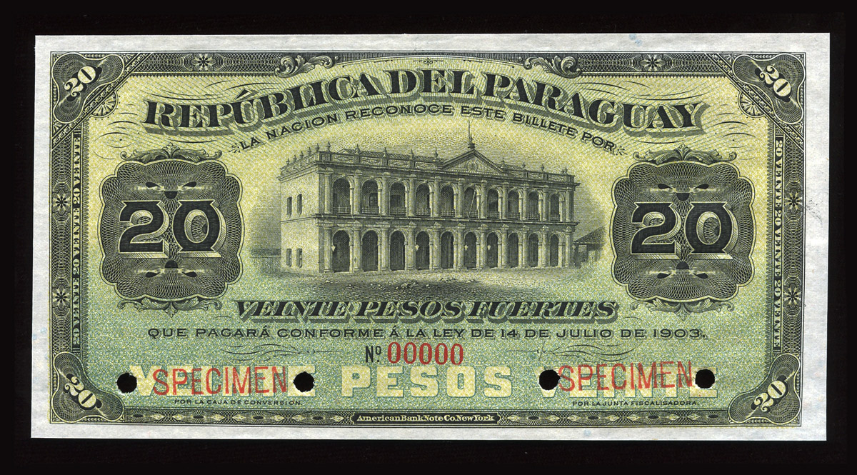 Republica del Paraguay $20 Pesos banknote of 1923