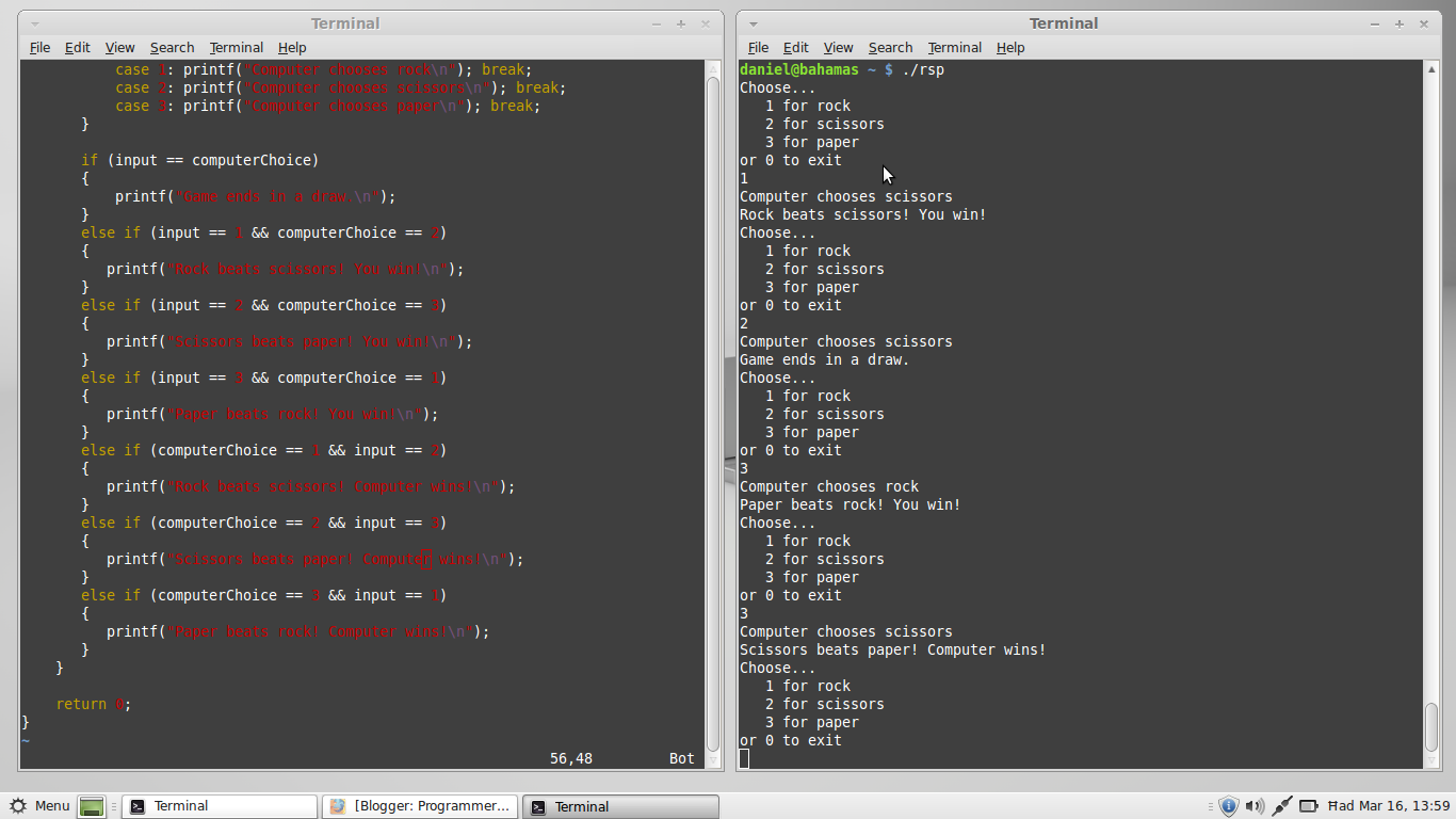Programmer's Ranch: C: Rock, Scissors, Paper (using random numbers)