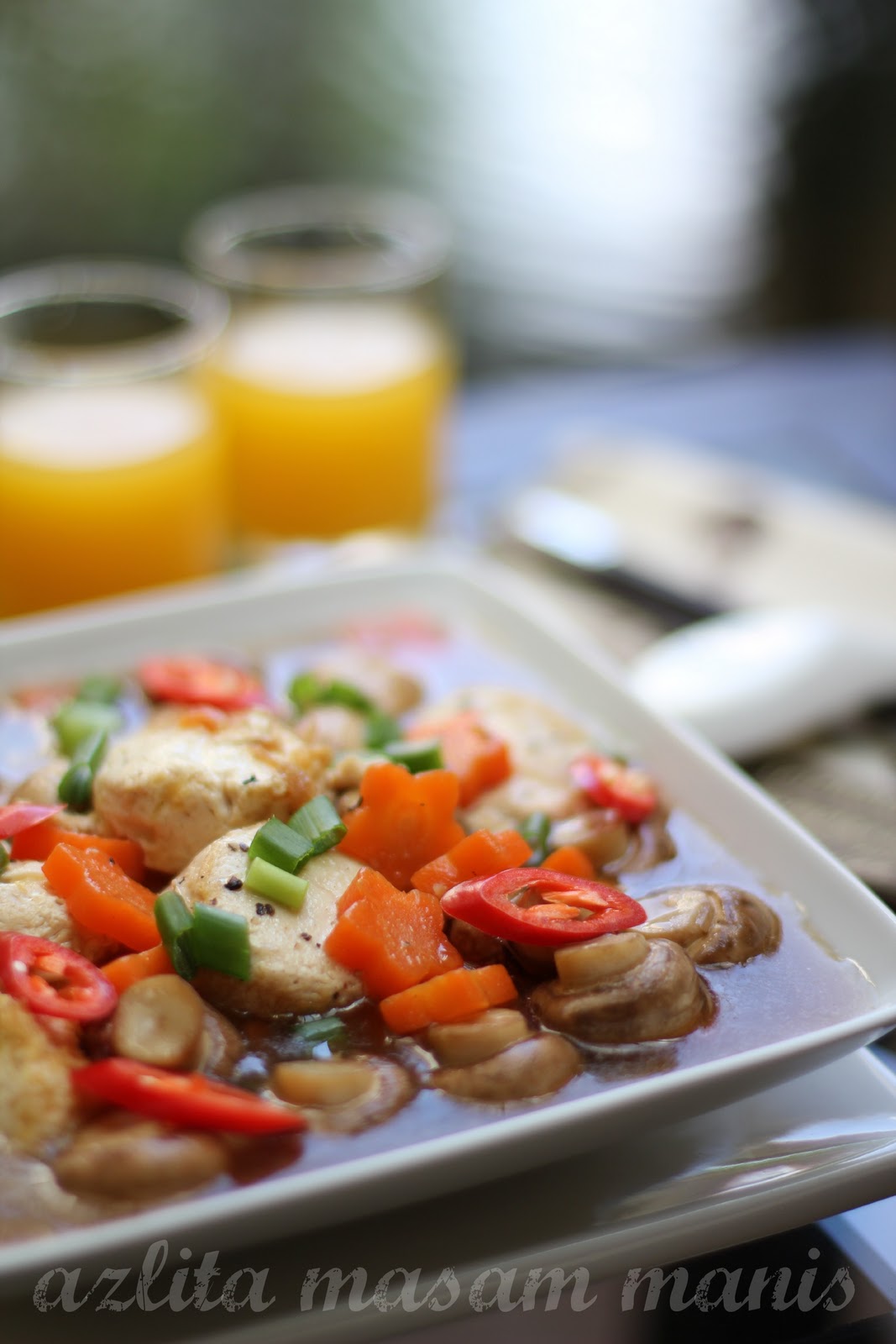 SUP TAUHU JEPUN CENDAWAN BUTANG - masam manis