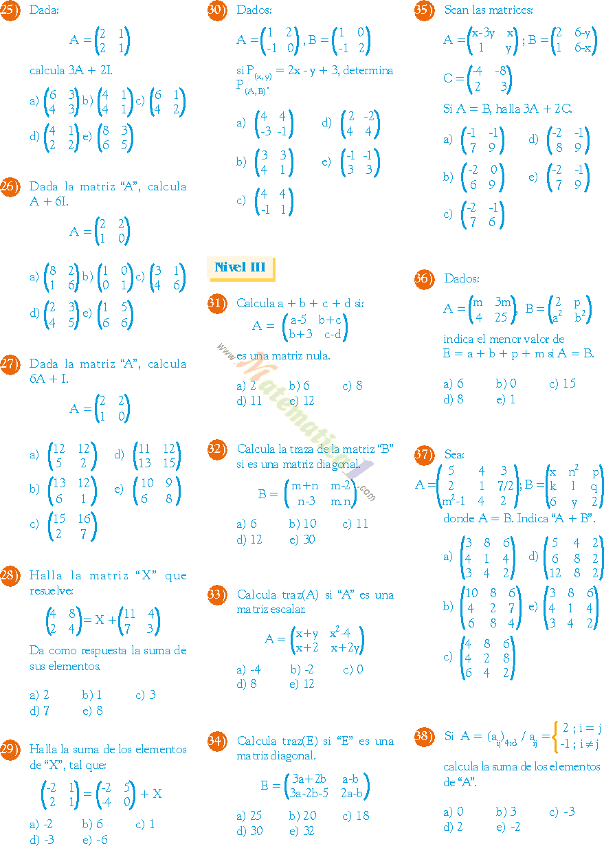 MATRICES EJERCICIOS RESUELTOS Y PARA RESOLVER PDF