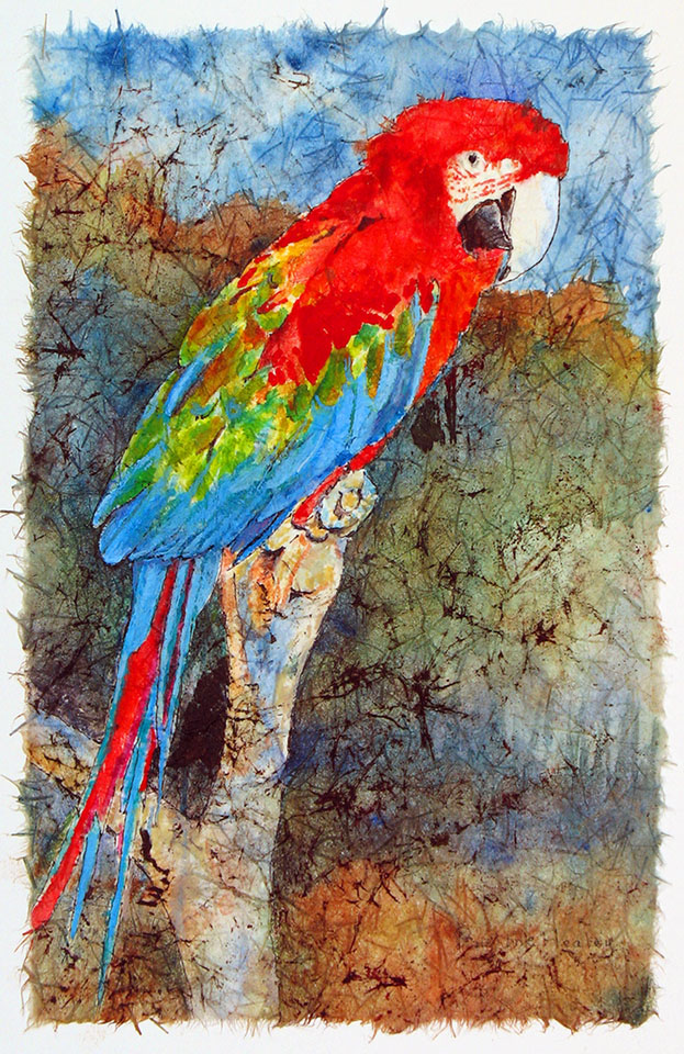 Pauline's Art: Batik Parrot in Red