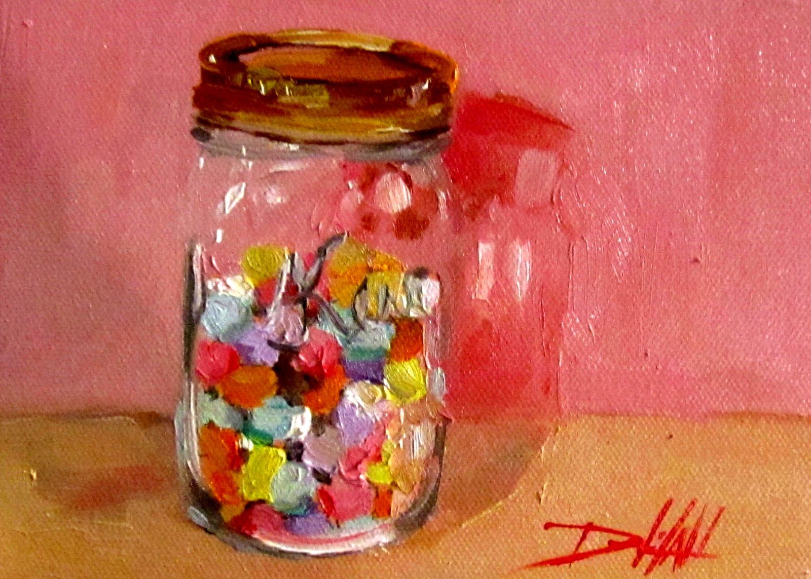 Painting of the Day, Daily Paintings by Delilah: Hearts in a Jar