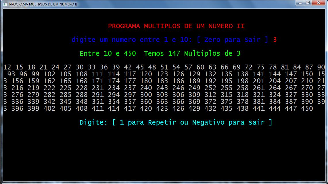 Samuel Lima - Programador C/C++ : Programa Múltiplos de um Número II