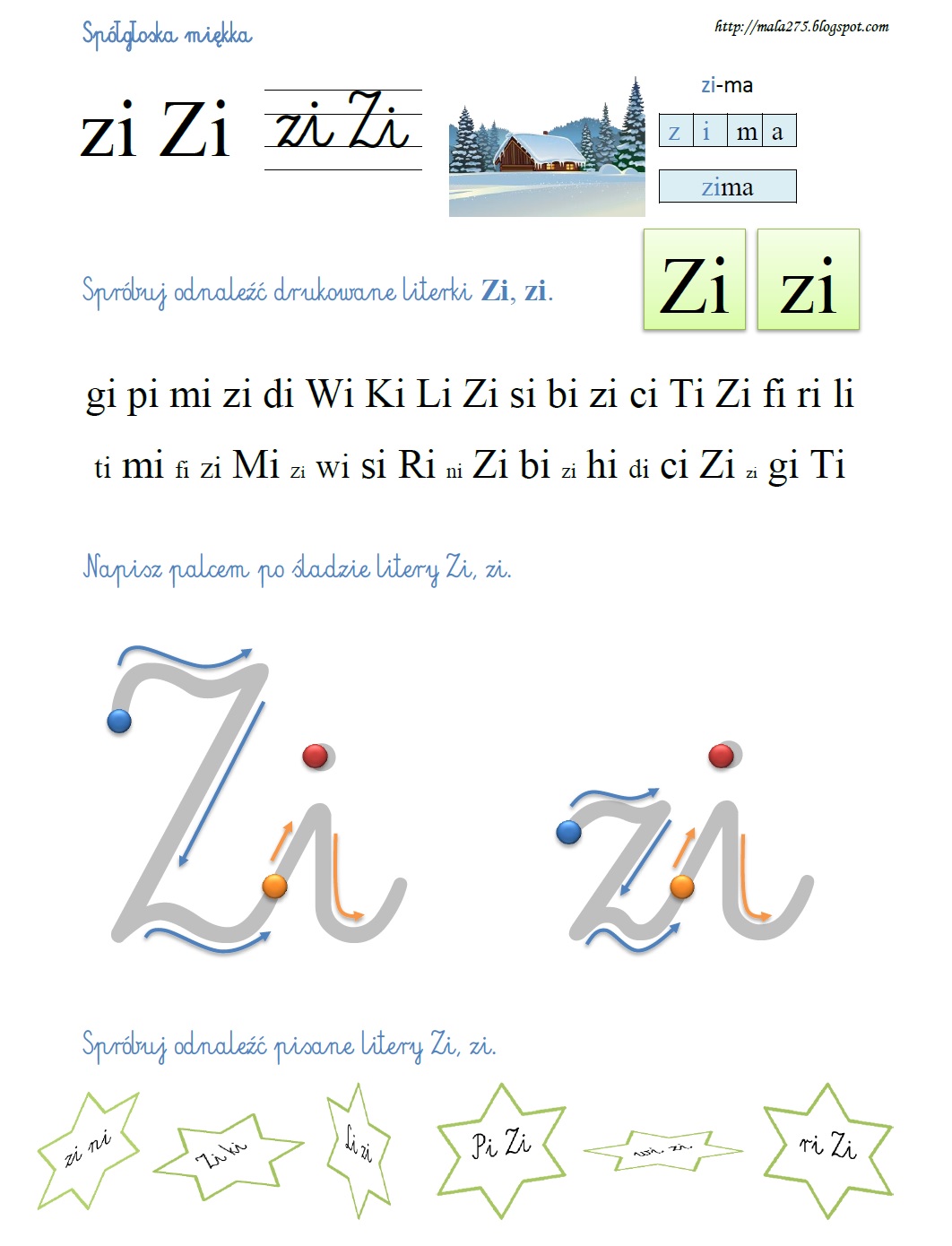 BLOG EDUKACYJNY DLA DZIECI: LITERKA Ź / ZMIĘKCZENIE Zi - KARTY PRACY