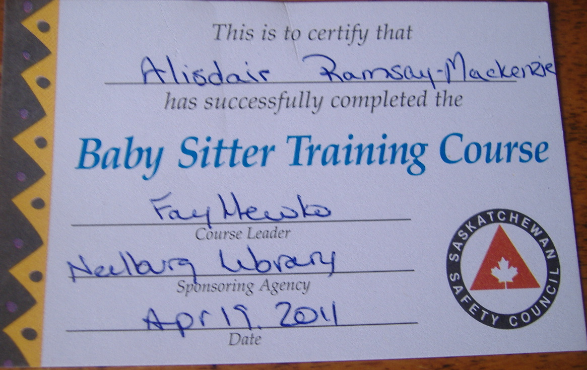 Porter's Primary: SAFETY FIRST ~ 97% ~ Saskatchewan Safety Council Baby Sitter Training Course