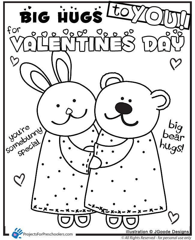 Kids Page: - Valentine Bunny Bear Hugs - From Coloring Pages