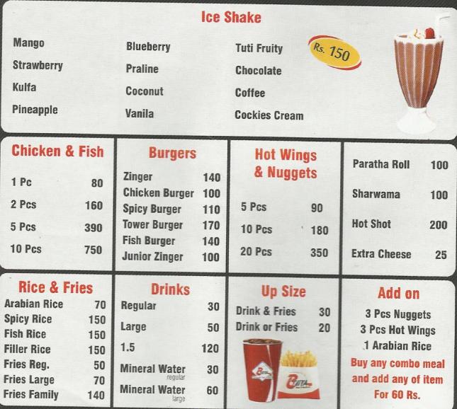 Berger Menu | Bhiya Pizza