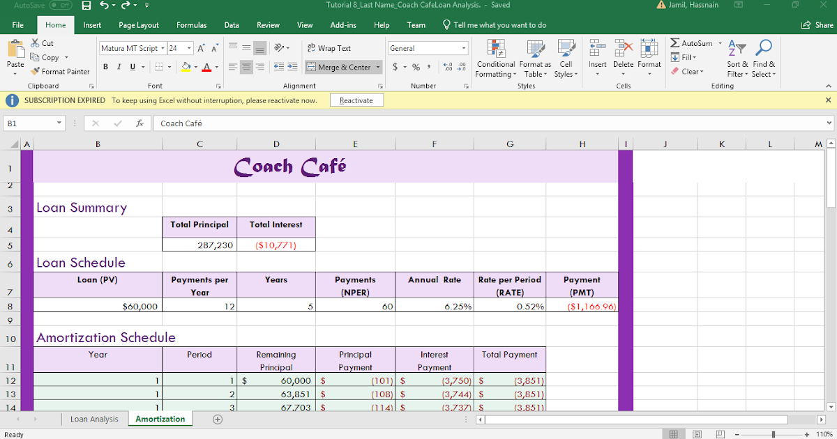 Coach Café Excel Project Download Now