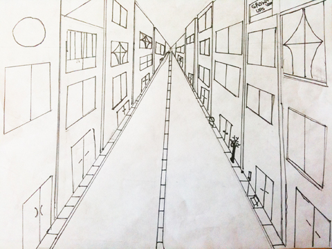 Sacred Heart art room: One point perspective street