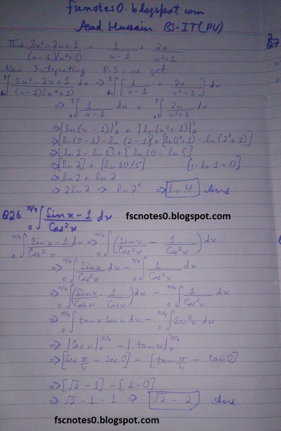 FSc ICS Notes Math Part 2 Chapter 3 Integration Exercise 3.6 question ... FSc ICS Notes Math Part 2 Chapter 3 Integration Exercise 3.6 question ...