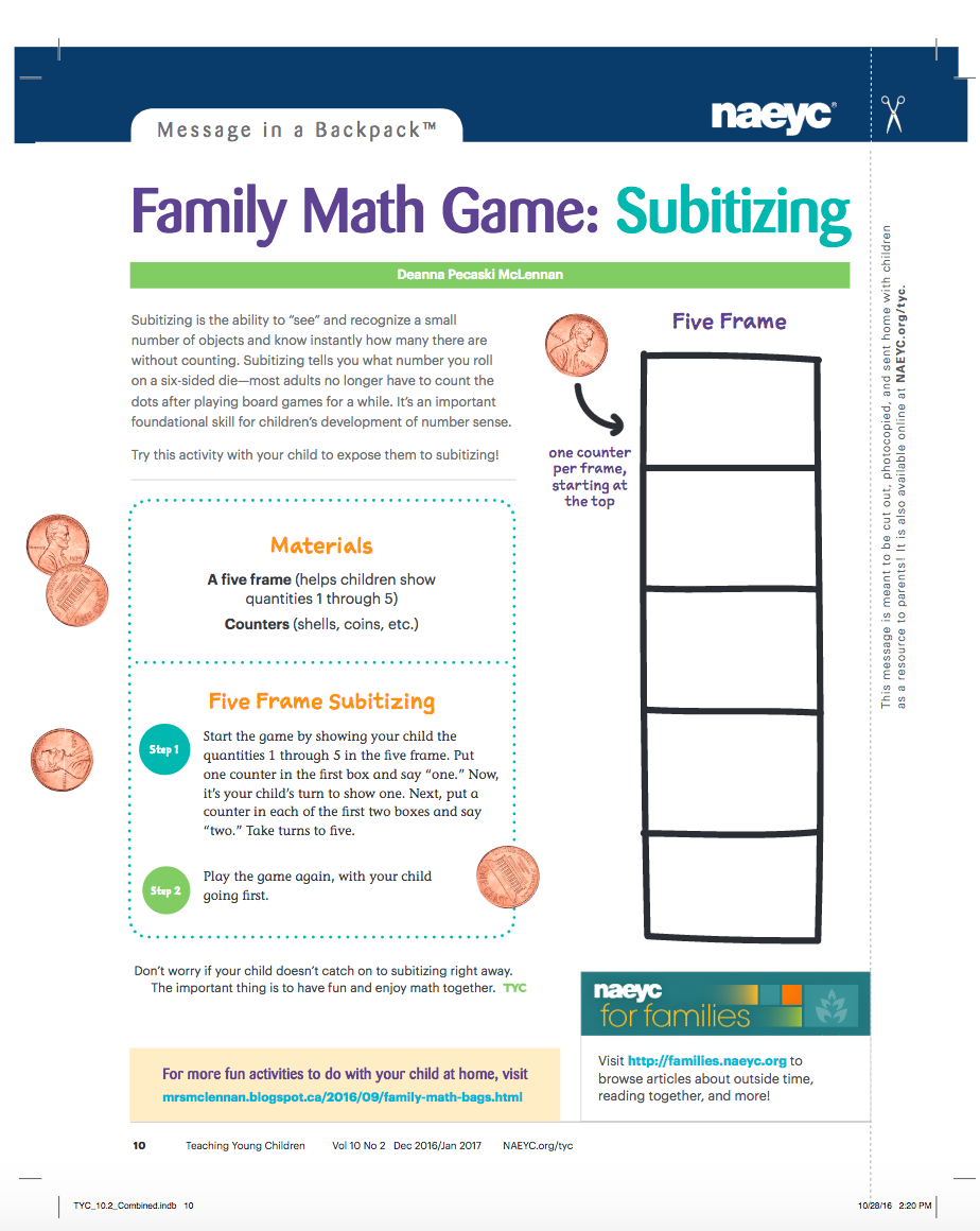 Joyful Learning in the Early Years: Subitizing Message in a Backpack