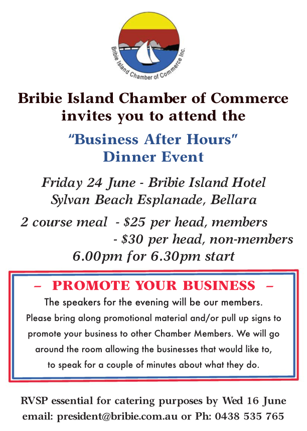 Bribie Island Chamber of Commerce: June 'Business After Hours' Dinner ...