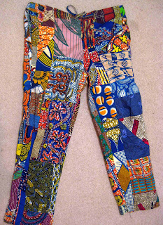 Refashion Co-op: Crazy pants refashion to skirt, 2 bags and a top.