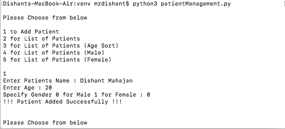 Patient Management System Python Console Based - PROGRAMMING