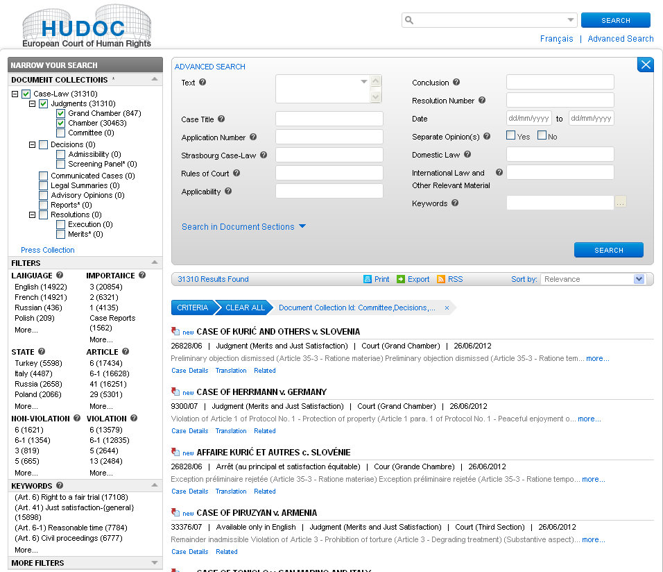 CPESC: BAZE DE DATE: Noua versiune a HUDOC