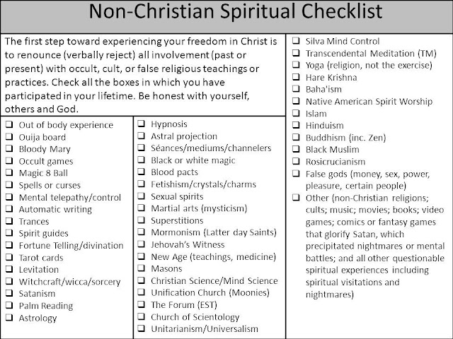 Non-Christian Spiritual Checklist ~ irReligious.oRg