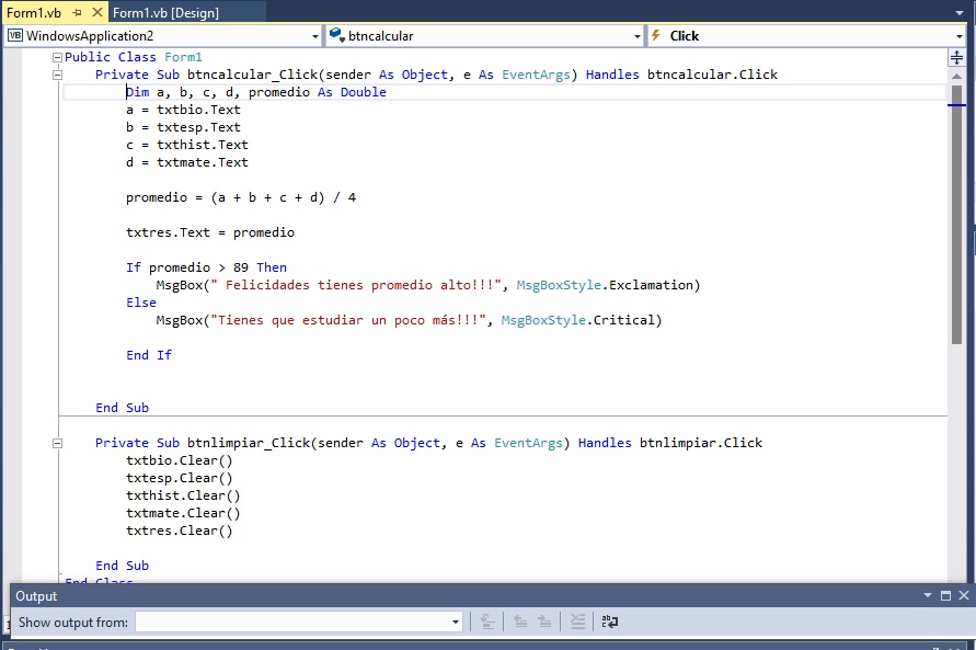 Visual studio 2015 (visual basic) : Boleta de Calificaciones (Promedio)