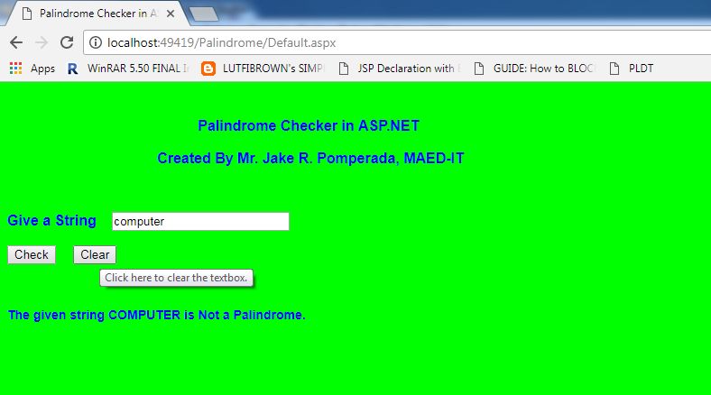 Free Programming Source Codes And Computer Programming Tutorials Palindrome Checker In Aspnet