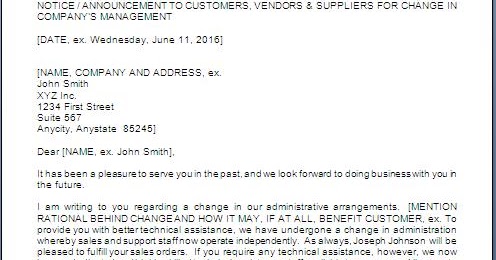 Administrative Change Letter Format