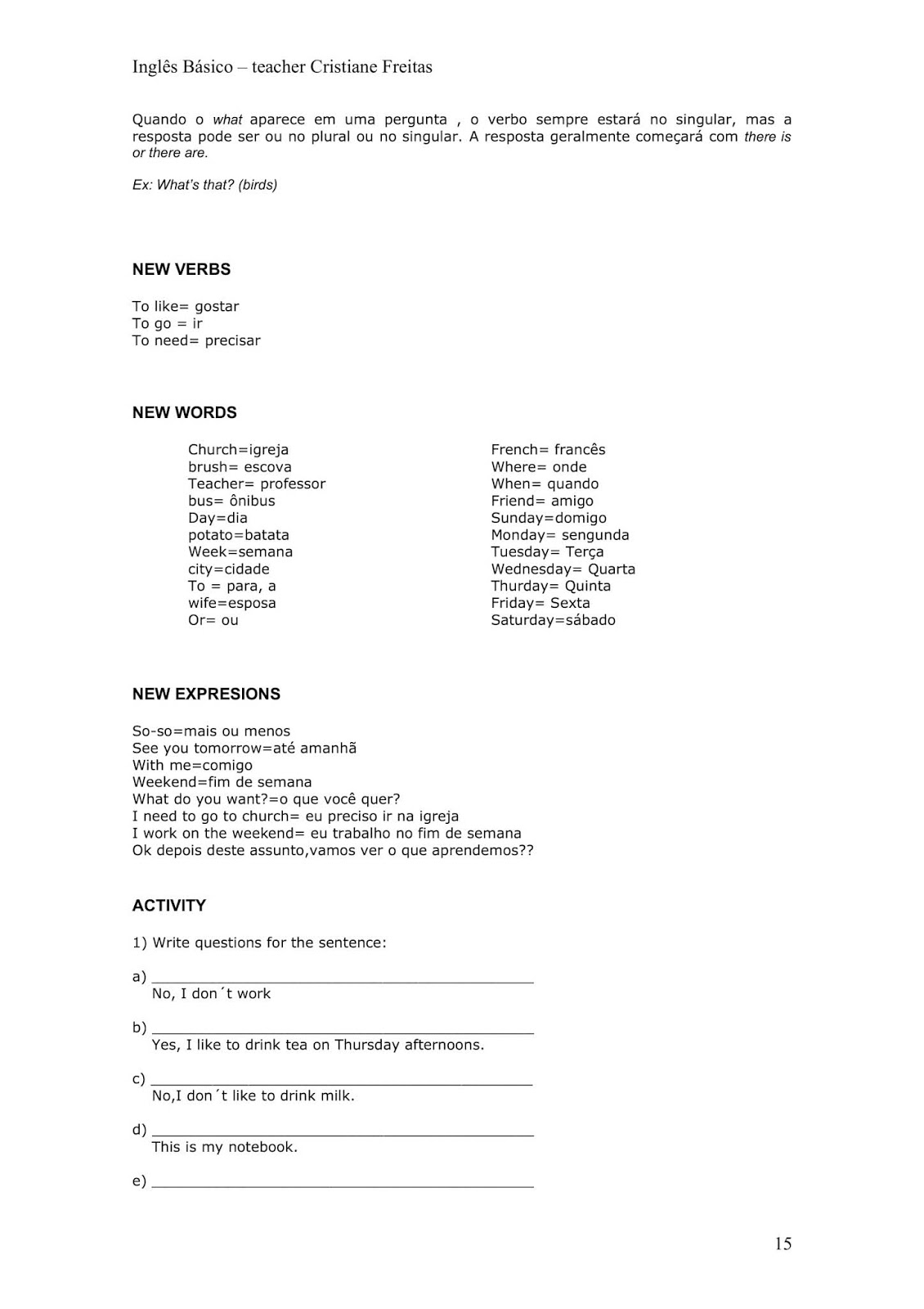 Apostila de Inglês para Iniciantes.