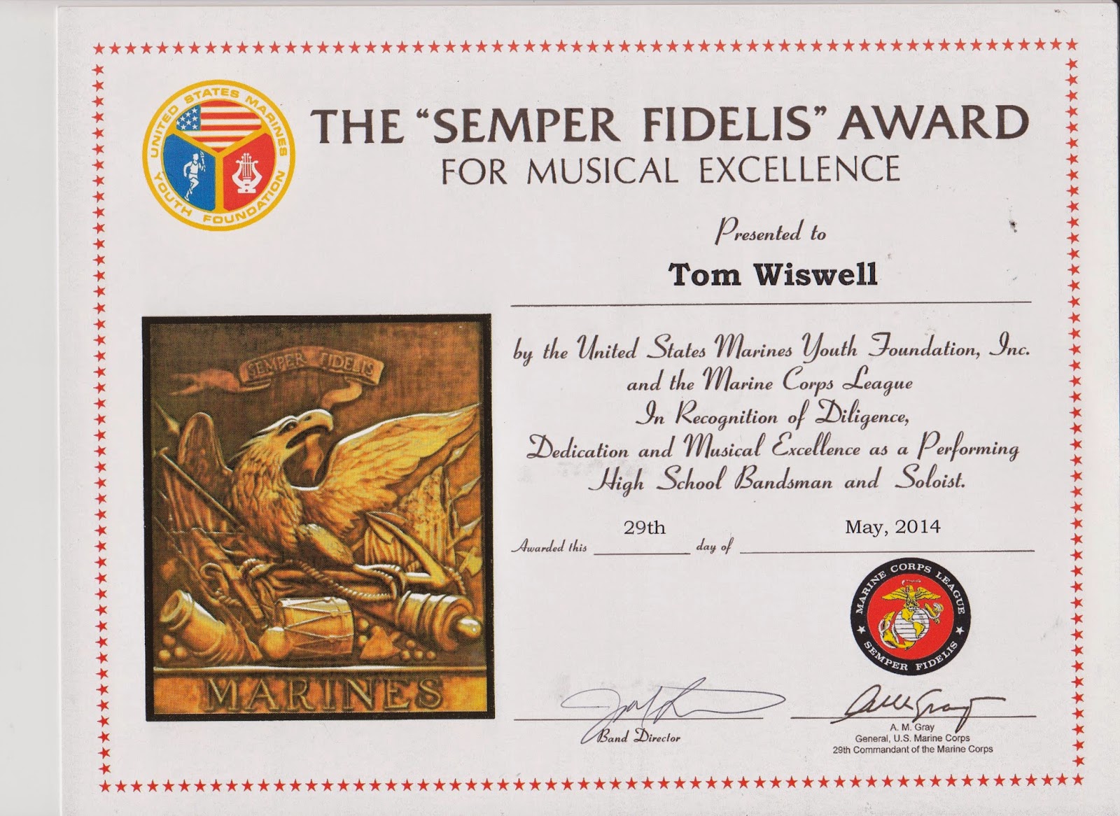 hatobeus: Tom Wiswell wins the USMC "Semper Fidelis" award for Musical ...