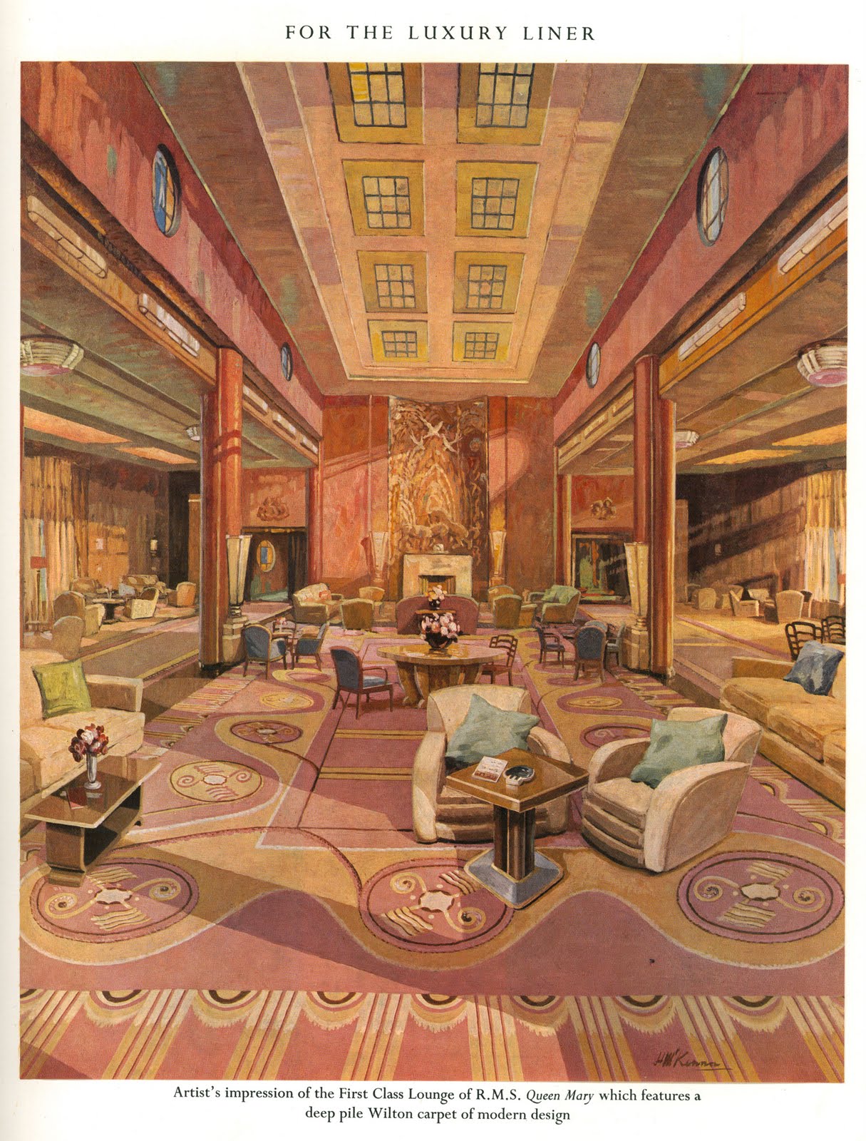 transpress nz: artwork promoting the liner Queen Mary