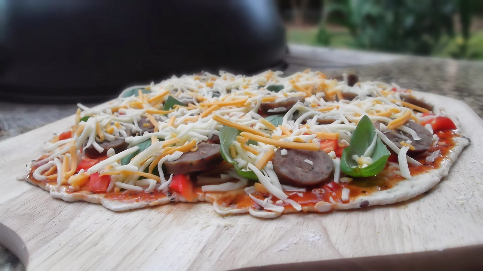 Lowcountry Smoke: Sausage, Basil, and Red Sweet Pepper Pizza