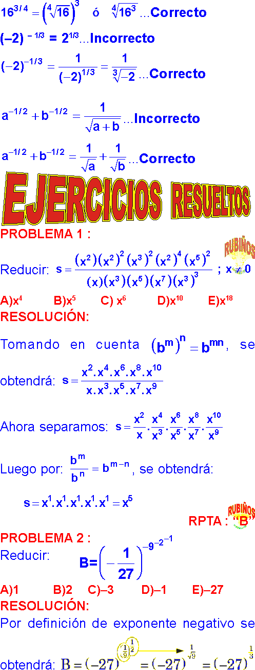 TEORÍA DE EXPONENTES FÓRMULAS Y EJERCICIOS RESUELTOS PDF