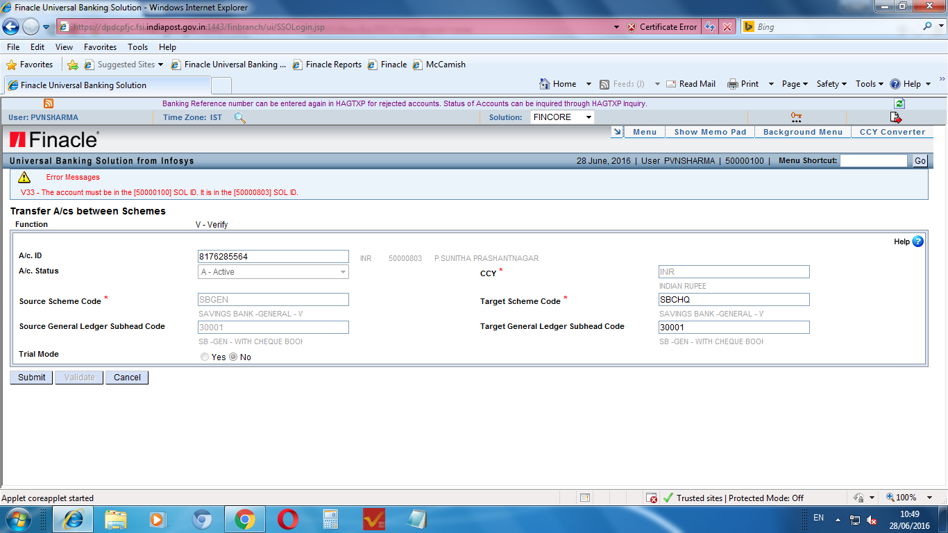Procedure to change the Scheme code of Sub office accounts in HO in DOP ...